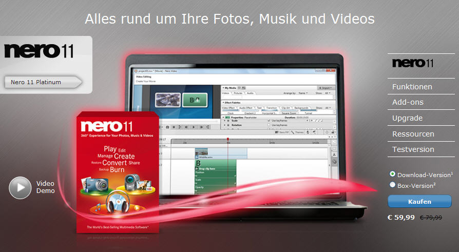 Nero 11 macht die Bearbeitung, die Synchronisation und das Teilen von ...