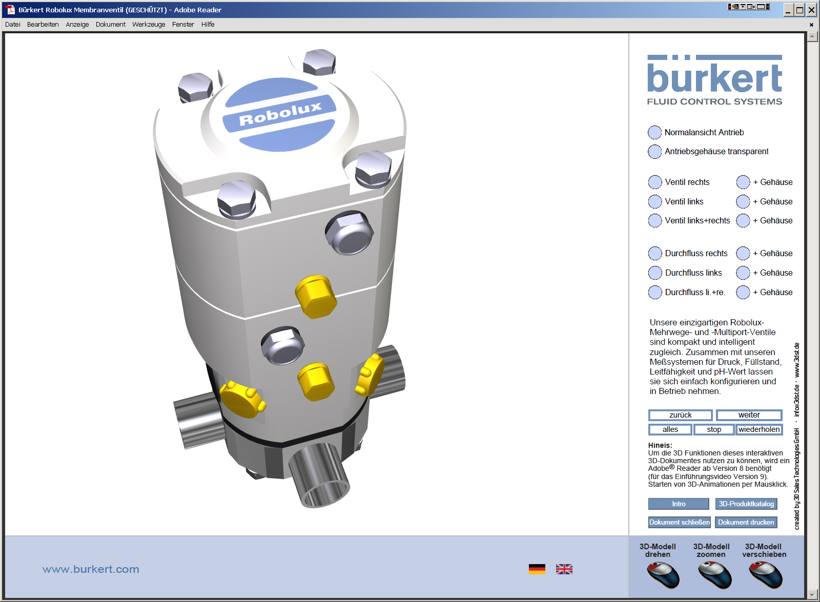 Bürkert Fluid Control Systems verwendet Interaktive 3D-PDF Dokumente von 3D Sales Technologies ...