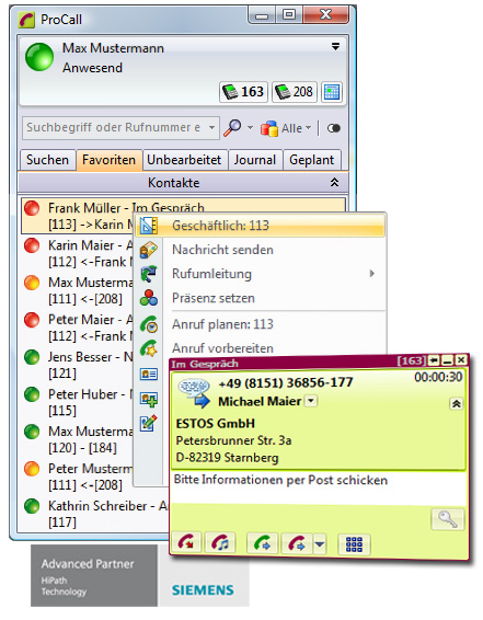 ESTOS ProCall ist Siemens HiPath Ready und damit von Siemens und ...
