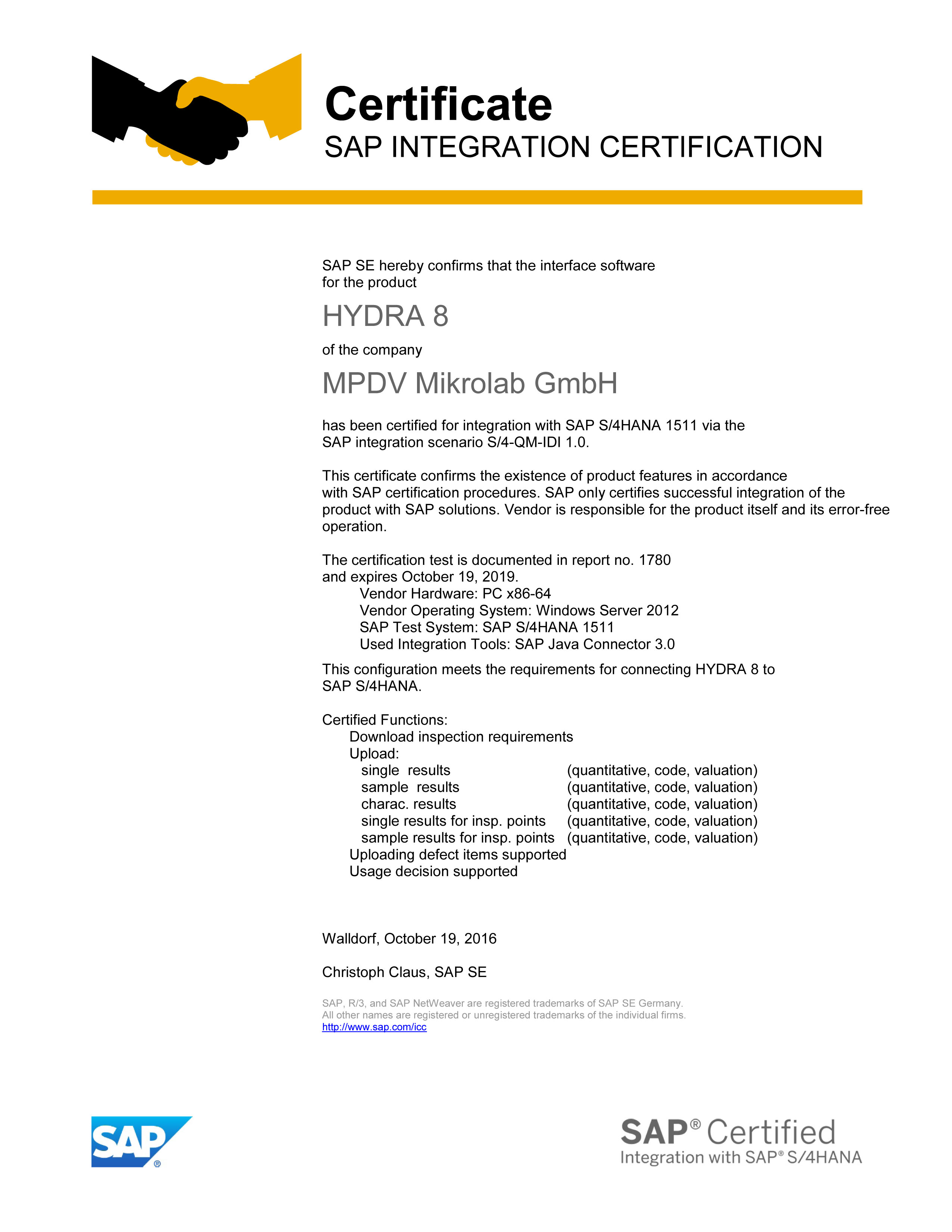 Mes Hydra 8 Achieves Certified Integration With Sap S4hana® Mpdv Mikrolab Gmbh Story Pressebox