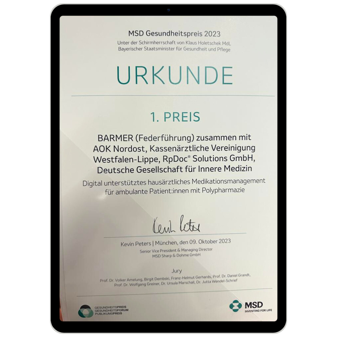 RpDoc® Solutions erhält MSD-Gesundheitspreis 2023, RpDoc Solutions GmbH ...