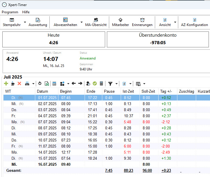 Arbeitszeitkonten - einfach verwaltet mit XTAze, Xpert-Timer Software, Story - PresseBox