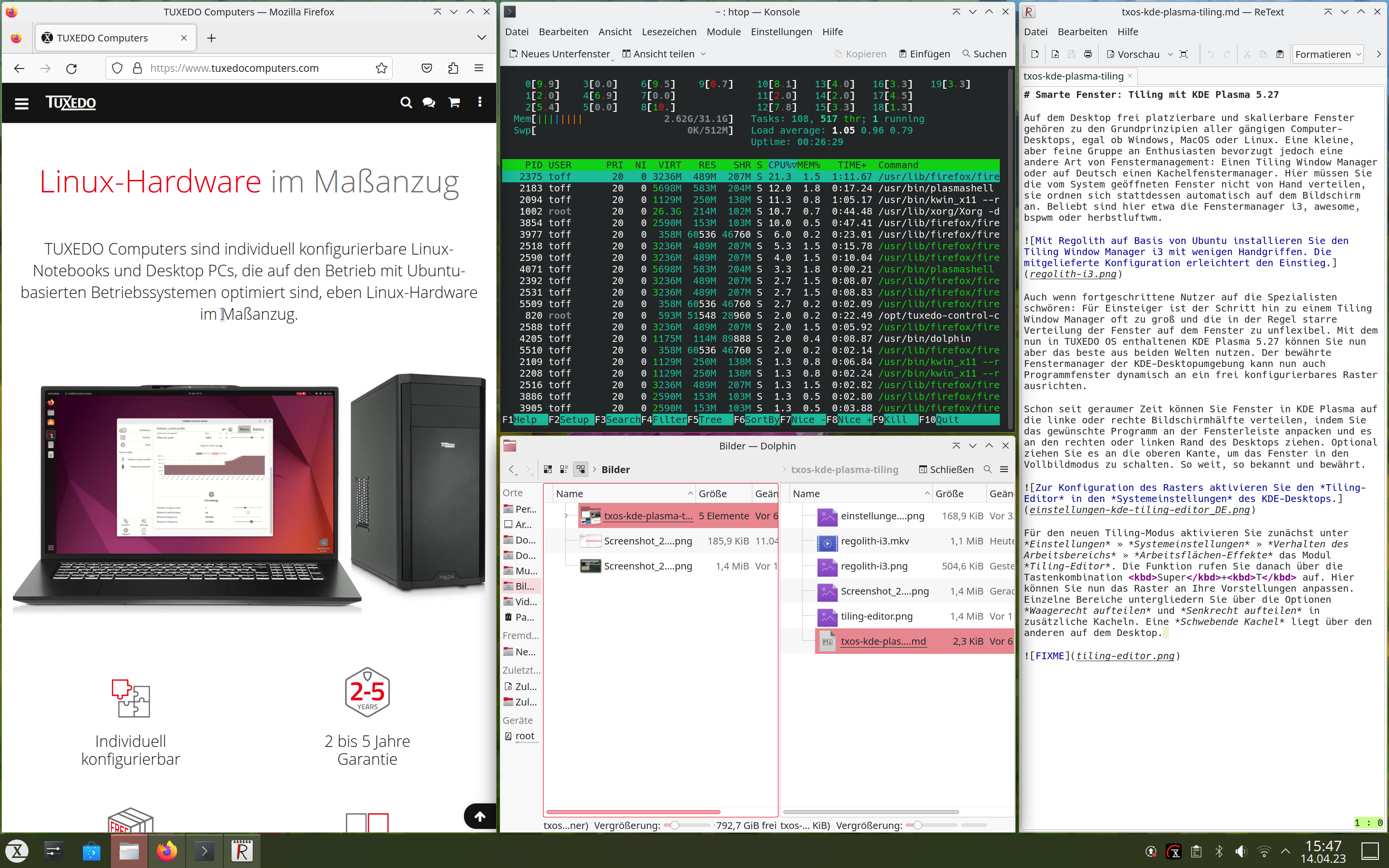 Smarte Fenster: Tiling mit KDE Plasma 5.27, TUXEDO Computers GmbH ...