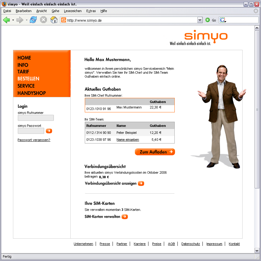 SIM-Chef, die neue Mehrkarten-Funktion von simyo, ermöglicht via Internet einfache Verwaltung ...