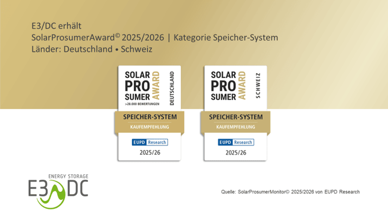 SolarProsumerAward: Kunden empfehlen die Marke E3/DC weiter, E3/DC, Story - PresseBox
