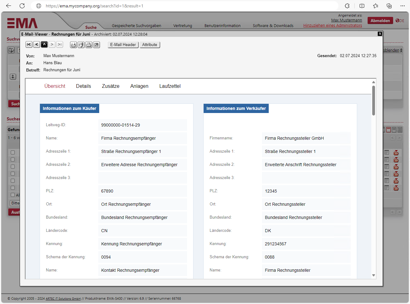 Datenmanagement-System EMA unterstützt das Format XRechnung, ARTEC IT ...