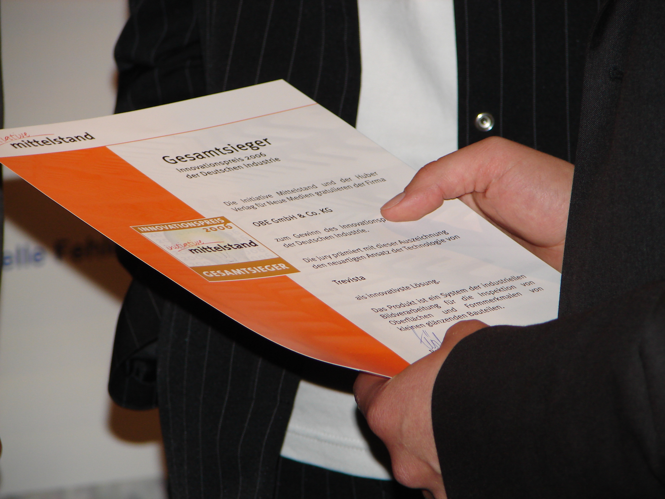 OBE GmbH & Co. KG gewinnt mit Trevista den Innovationspreis 2006 der ...