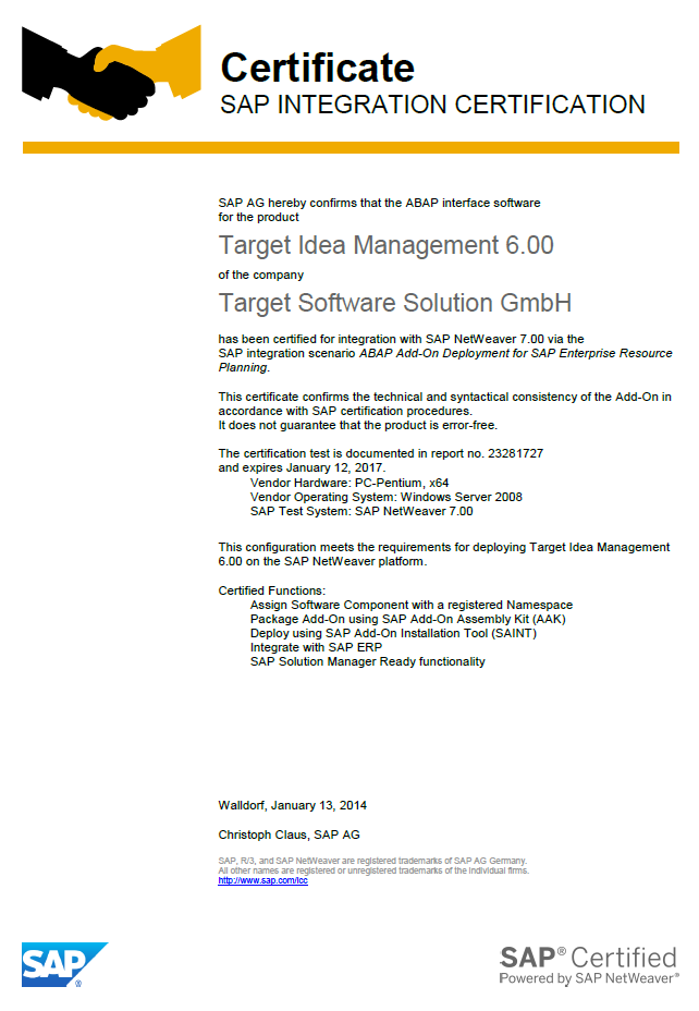 SAP Renews target Certification, target software solution GmbH, Story ...