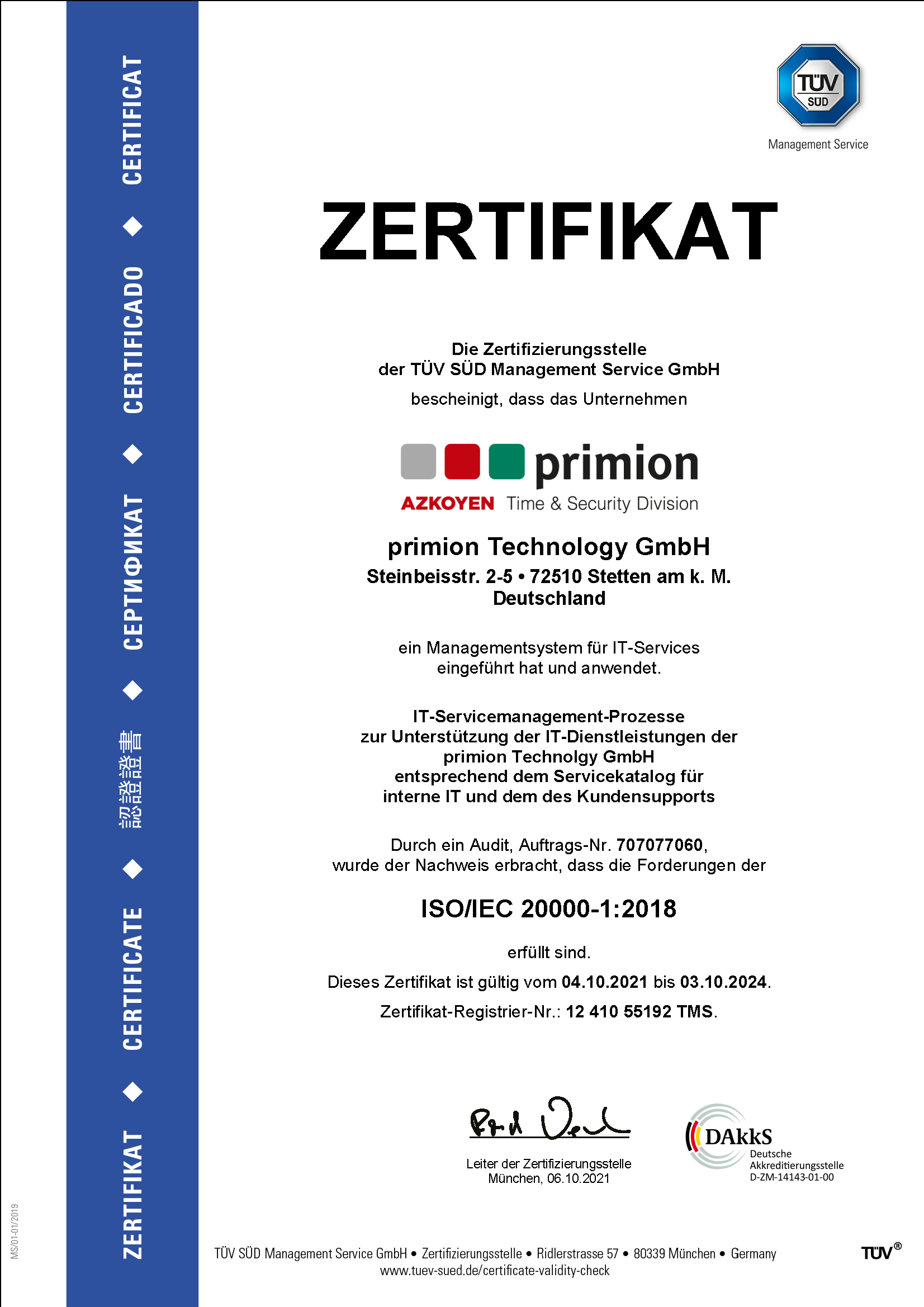 Weltweit begehrtes Zertifikat für Sicherheitsexperten primion, primion ...