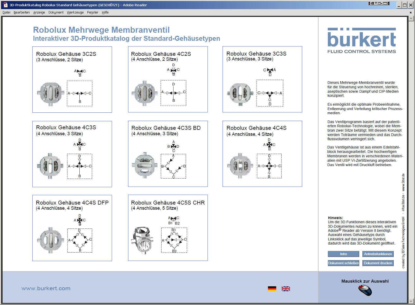 Bürkert Fluid Control Systems verwendet Interaktive 3D-PDF Dokumente von 3D Sales Technologies ...