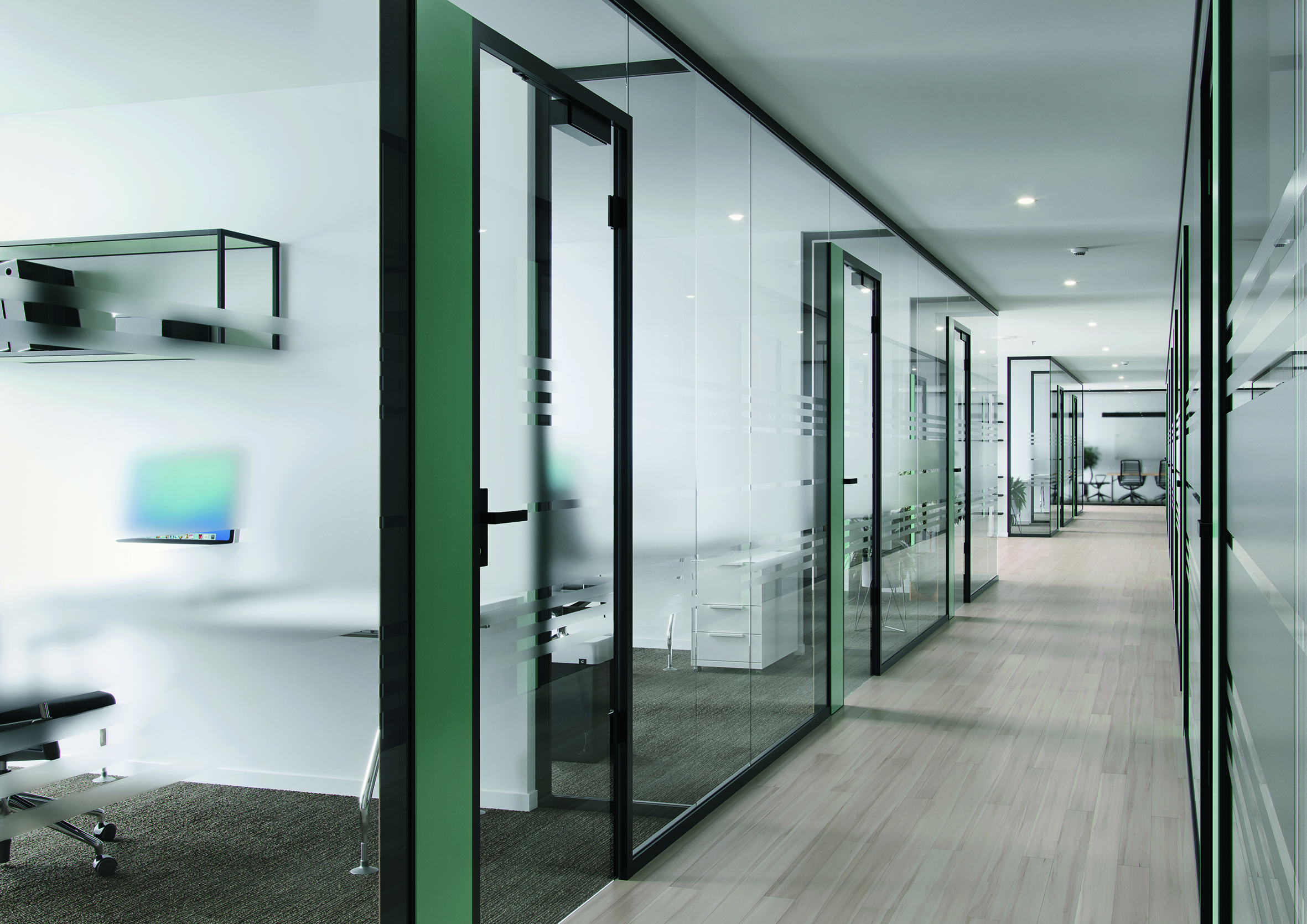 Flexible aluminium partition wall system for interior design, SCHÜCO ...