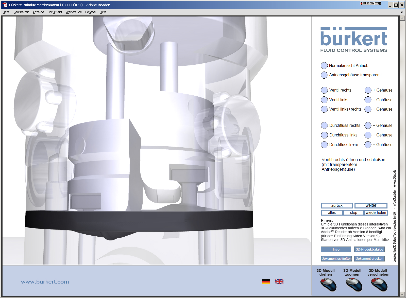 Bürkert Fluid Control Systems verwendet Interaktive 3D-PDF Dokumente von 3D Sales Technologies ...