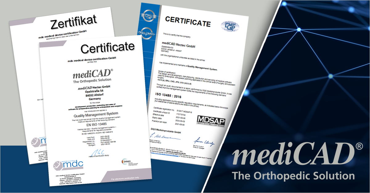 mediCAD receives renewed certification for MDSAP and its quality management system, mediCAD ...
