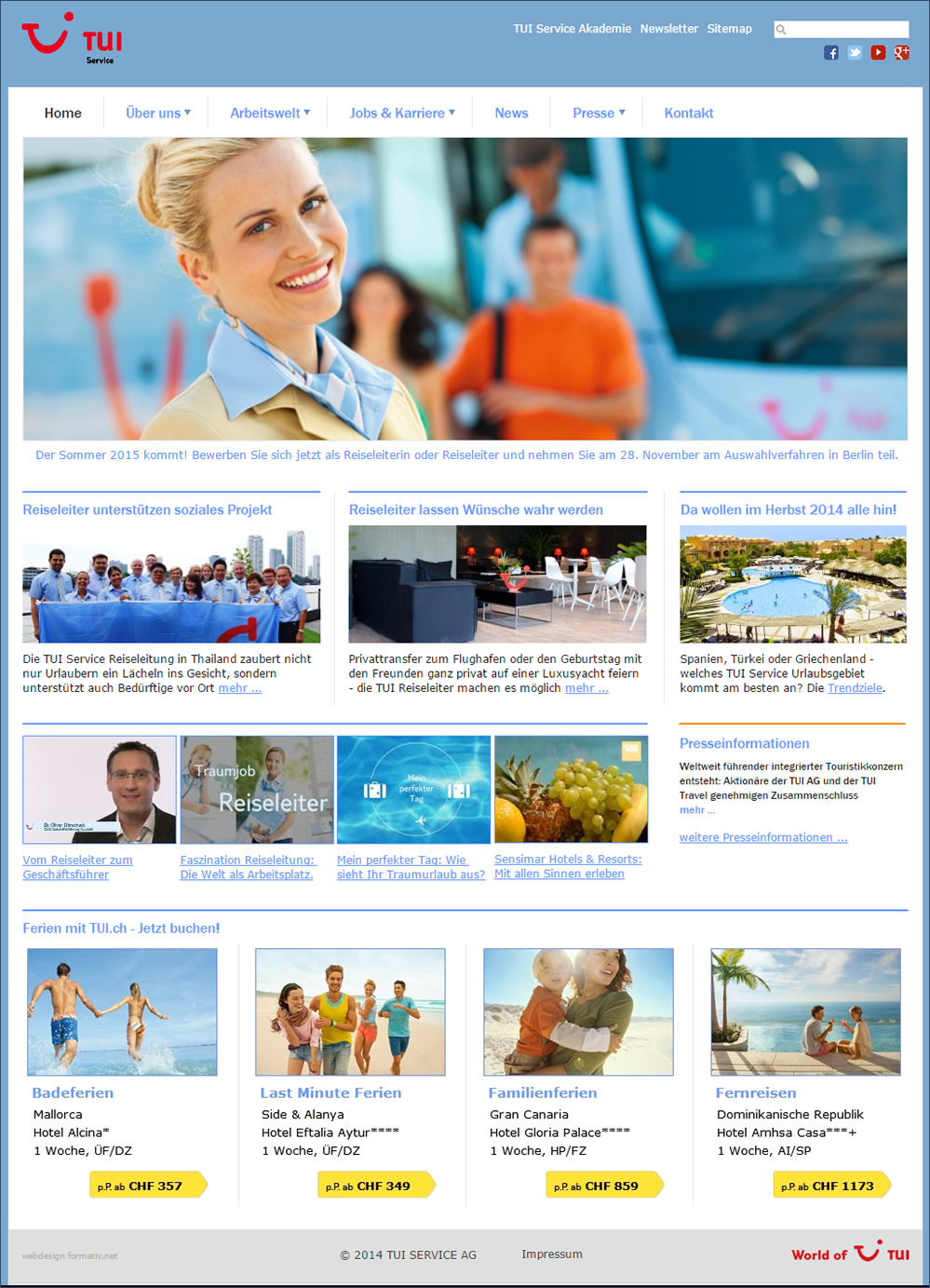 Neue Homepage der TUI Service AG, zentrale Reiseleiter- und ...