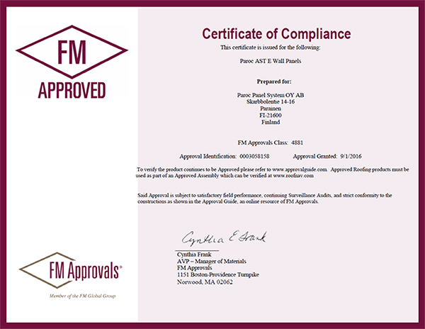 Paroc AST E Sandwich-Paneele erhalten FM 4881-Zertifizierung, Paroc ...