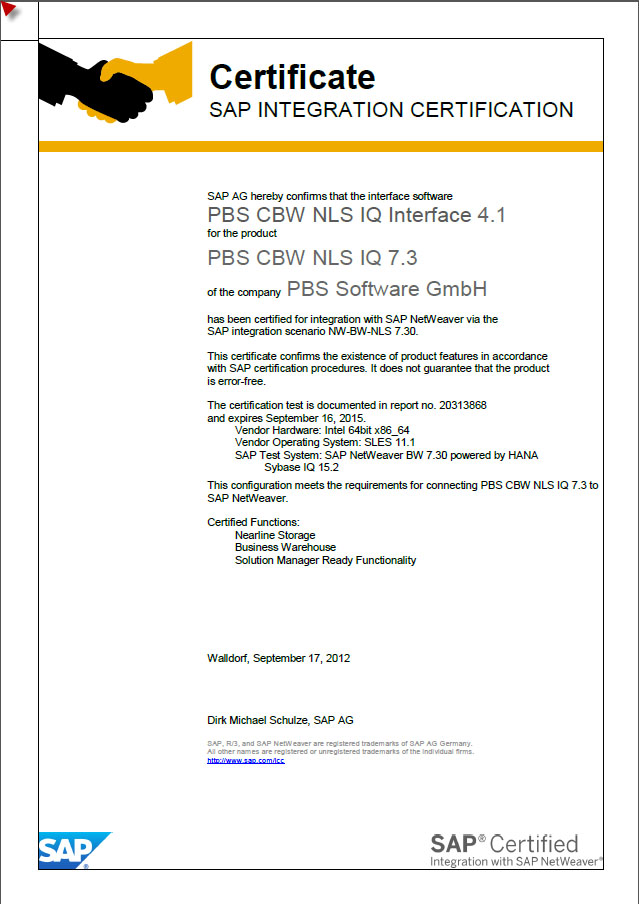 Erste SAP BW auf HANA-Zertifizierung von PBS Software, PBS Software ...