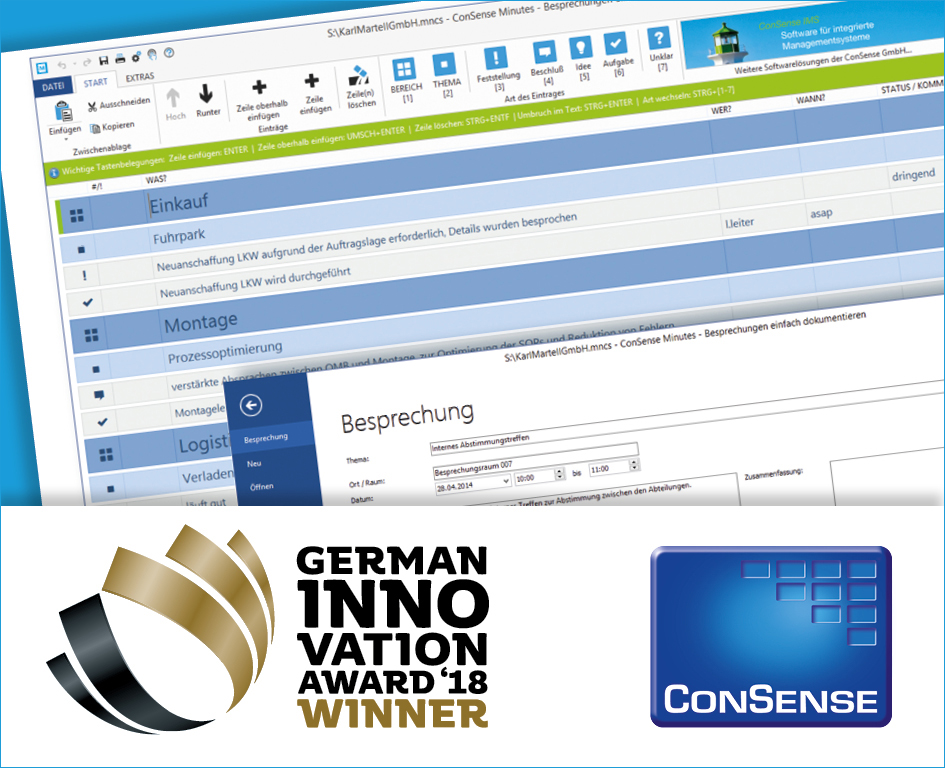 ConSense Minutes gewinnt German Innovation Award 2018:, ConSense GmbH ...