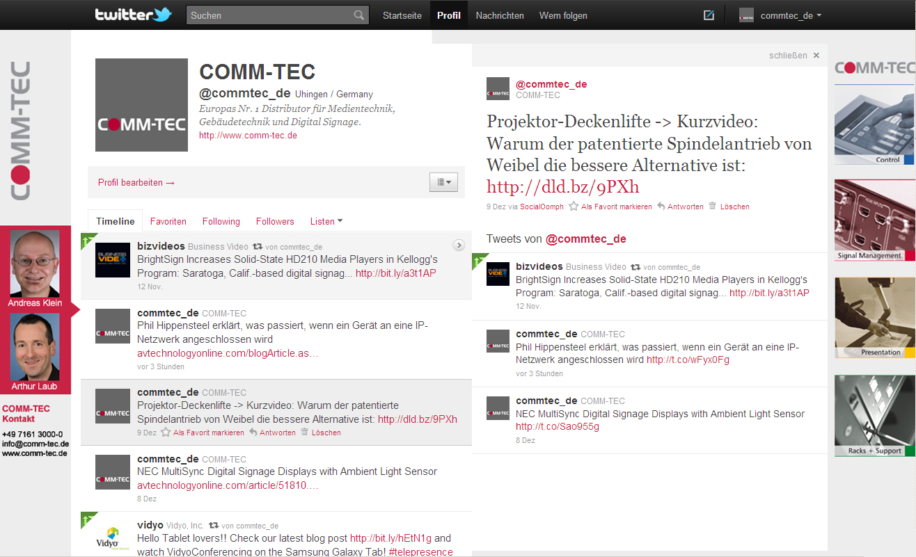 AV-Branchenspiegel in der Twitter Timeline des Followers, COMM-TEC GmbH, Story - PresseBox