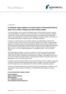 Dr Alexander Sagel switches to executive board of Rheinmetall Defence ...